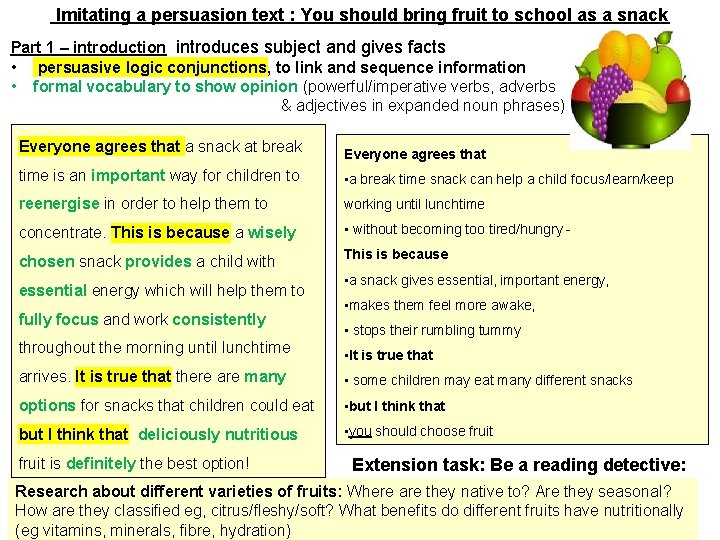 Imitating a persuasion text Fruit is the best