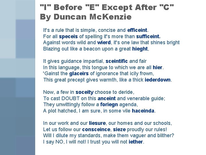 i before e except after c or when