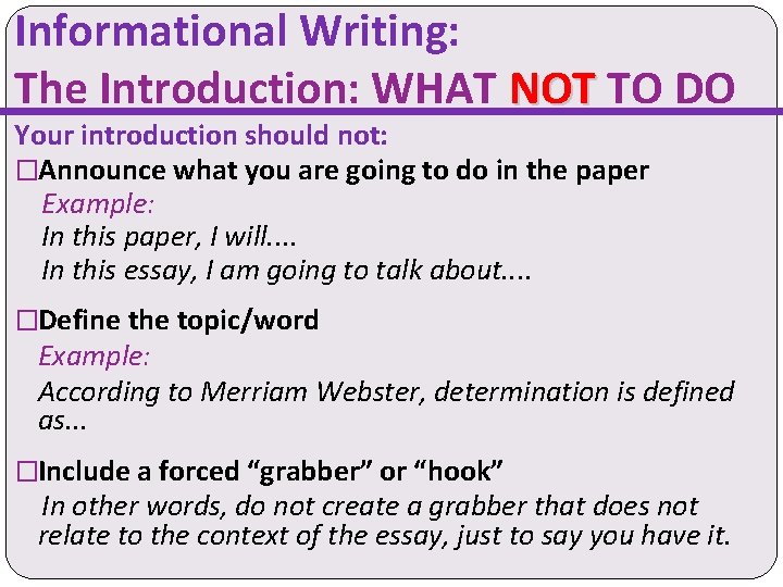 Informational Writing Effective Introductions Grade 7 Copyright by