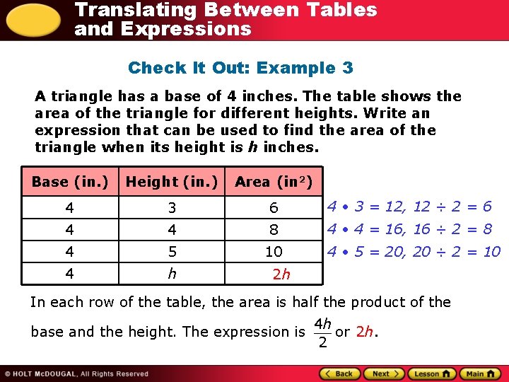 Translating Between Tables and Expressions Warm Up Name
