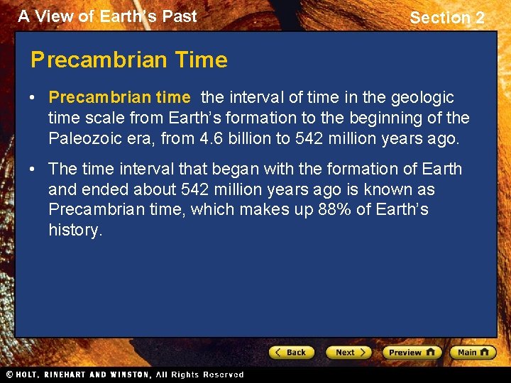 A View of Earths Past Section 2 Precambrian