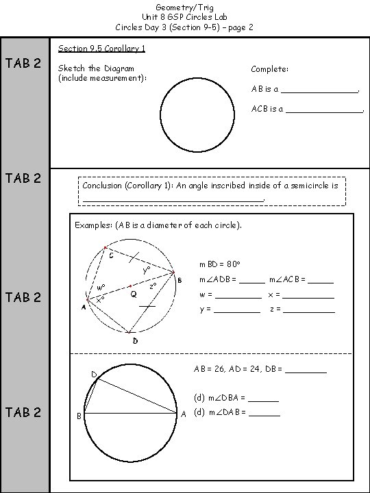 GeometryTrig Unit 8 GSP Circles Lab Circles Day