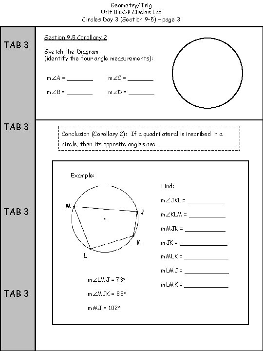 GeometryTrig Unit 8 GSP Circles Lab Circles Day