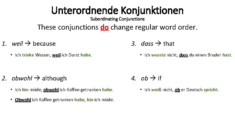 Konjunktionen Notizen Nebenordnende Konjunktionen Coordinating ...
