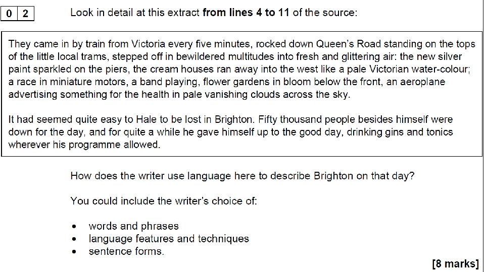 English Language Paper 1 Brighton Rock SECTION A
