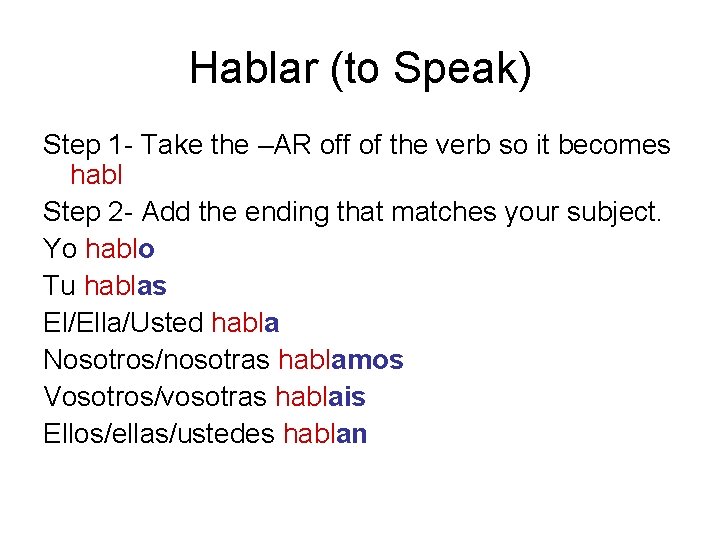 Conjugating AR verbs What does It mean to