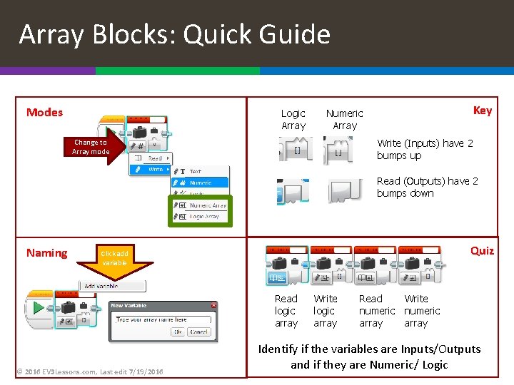 ADVANCED EV 3 PROGRAMMING LESSON Arrays By Sanjay ADVANCED EV 3 PROGRAMMING LESSON Arrays By Sanjay