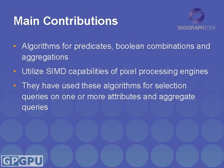 Fast Computation Of Database Operations Using Graphics Processors 4349