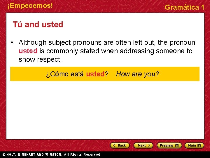 Empecemos Subject pronouns Preview Subject pronouns T and