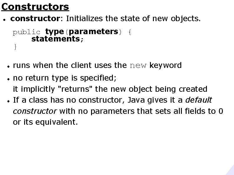 Brief review of the Point class Point class