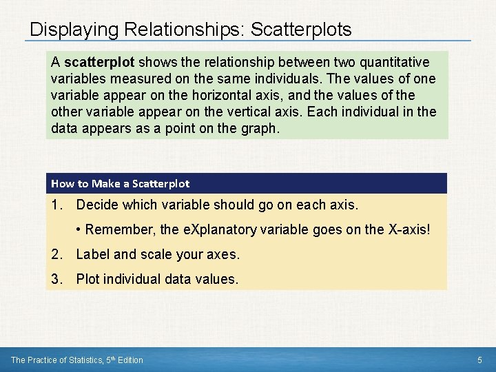 CHAPTER 3 Describing Relationships 3 1 Scatterplots and