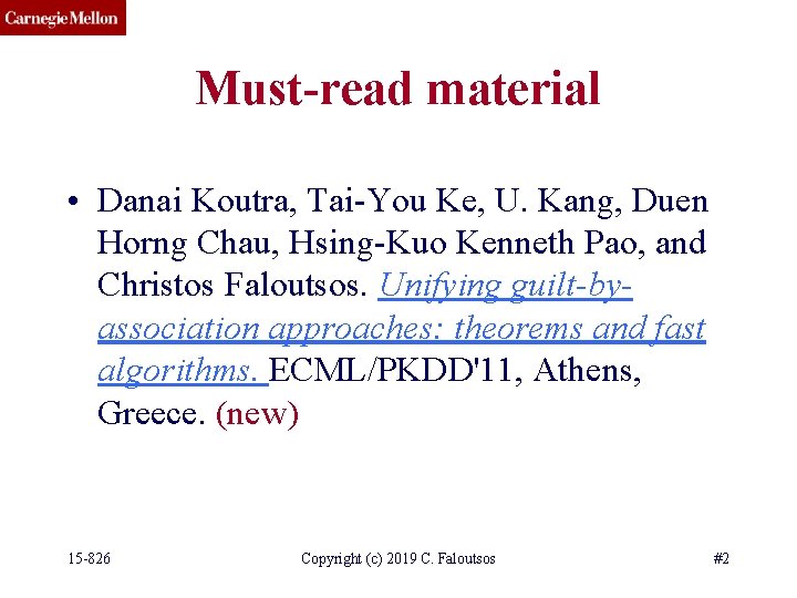 15 826 Multimedia Databases and Data Mining Lecture