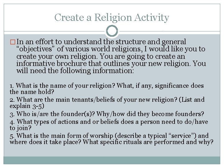 Warmup 1127 Religion plays a BIG part in