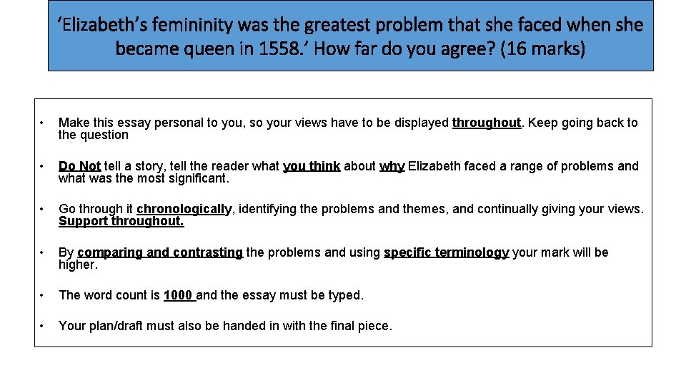 Lesson 6 Evaluating the challenges faced by Elizabeth