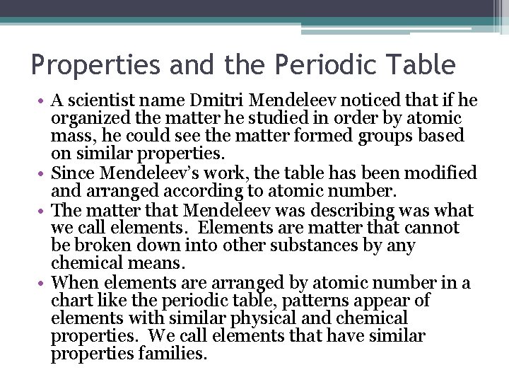 The Periodic Table Atoms and Elements Matter Matter