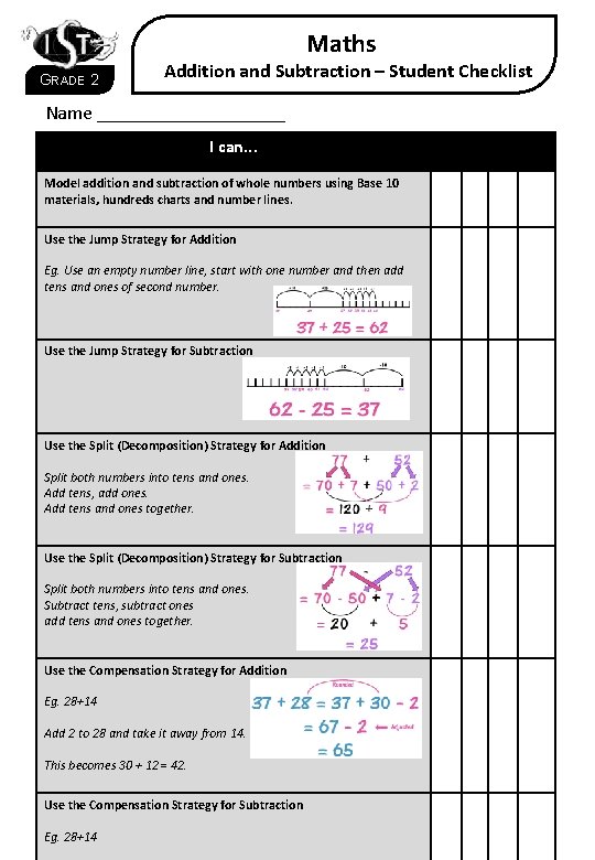 Maths GRADE 2 Addition and Weeks Subtraction 10