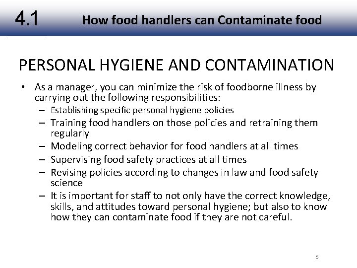 Chapter Number 4 The Safe Food Handler Class