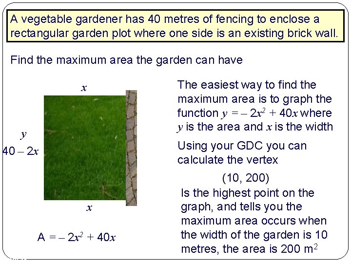 13 December 2021 Applications of quadratics Lesson objective