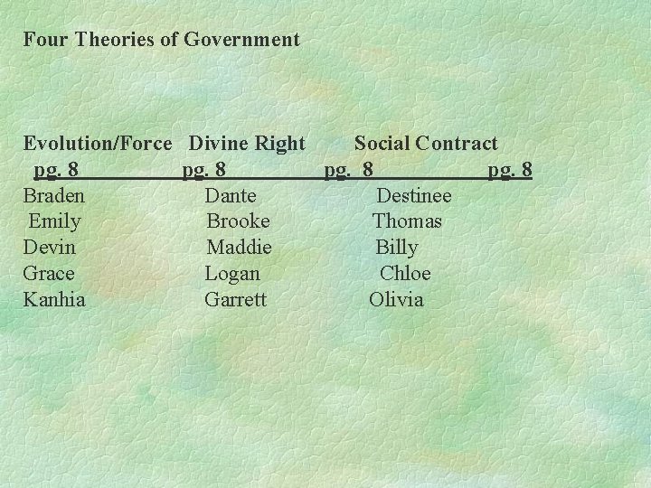 Principles of Government Chapter 1 Section 1 Objectives