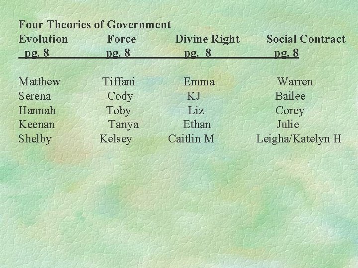 Principles of Government Chapter 1 Section 1 Objectives