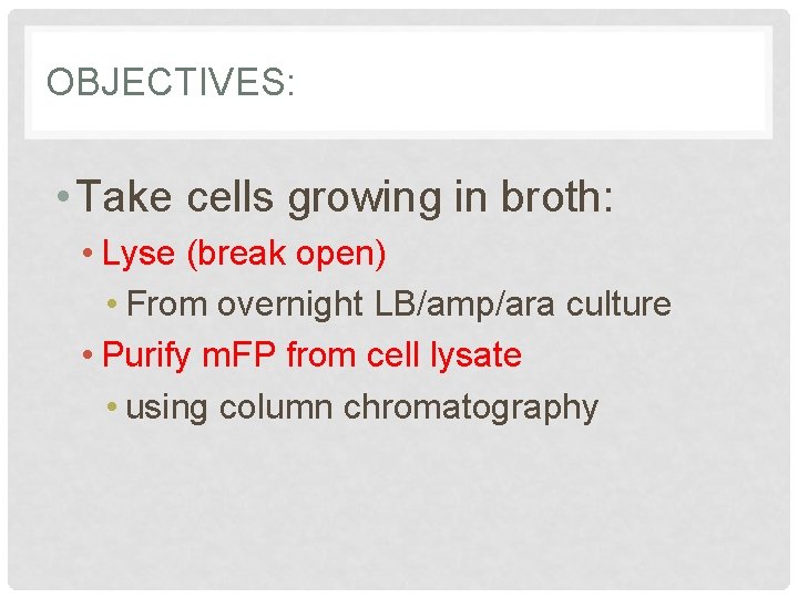 PURIFICATION OF MFP FROM AN OVERNIGHT CULTURE LABORATORY