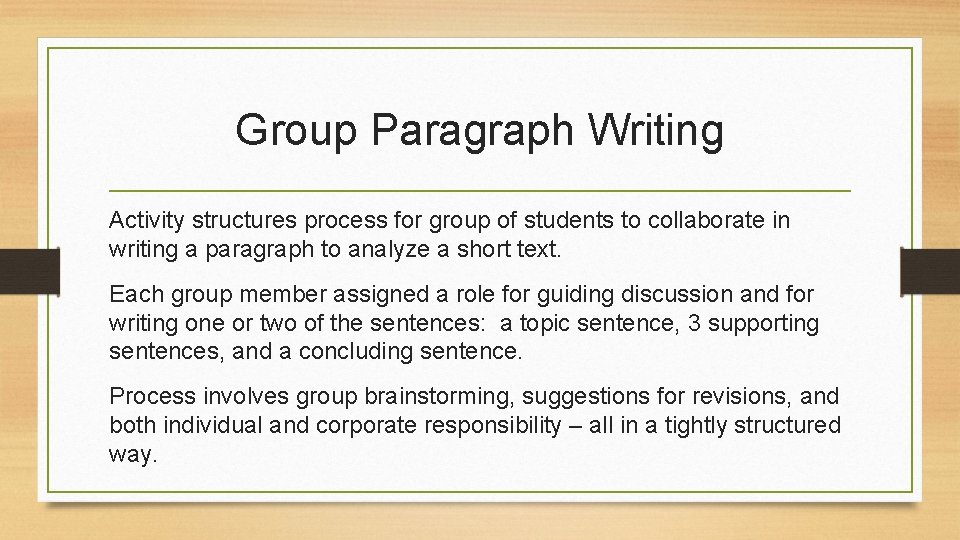 Using Small Group Activities to Motivate Students Collaborative