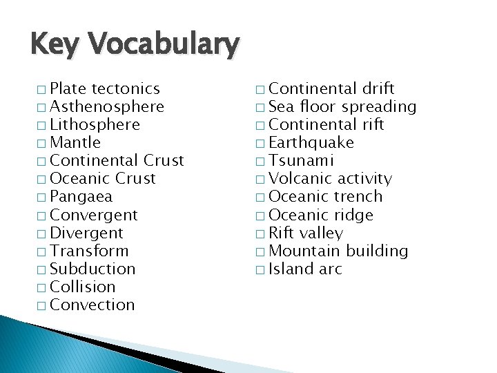 Plate Tectonics Shake Rattle Roll Key Vocabulary Plate