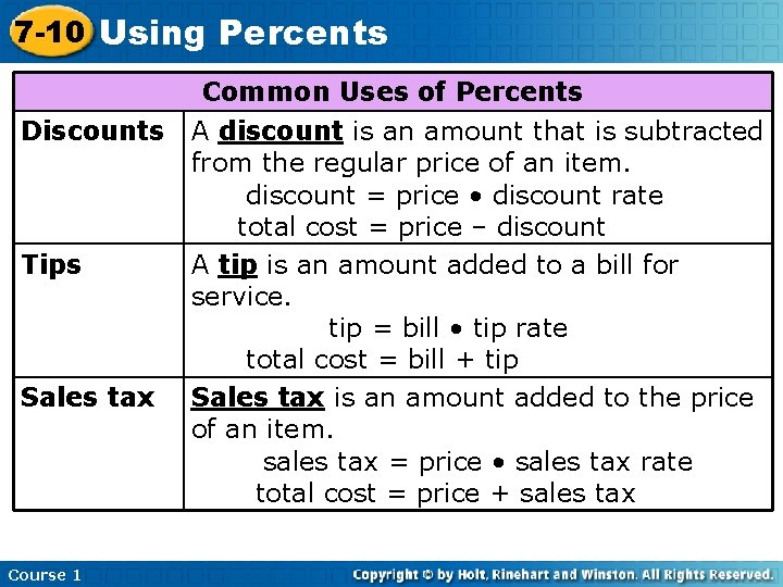 7 10 Using Percents Warm Up Problem of