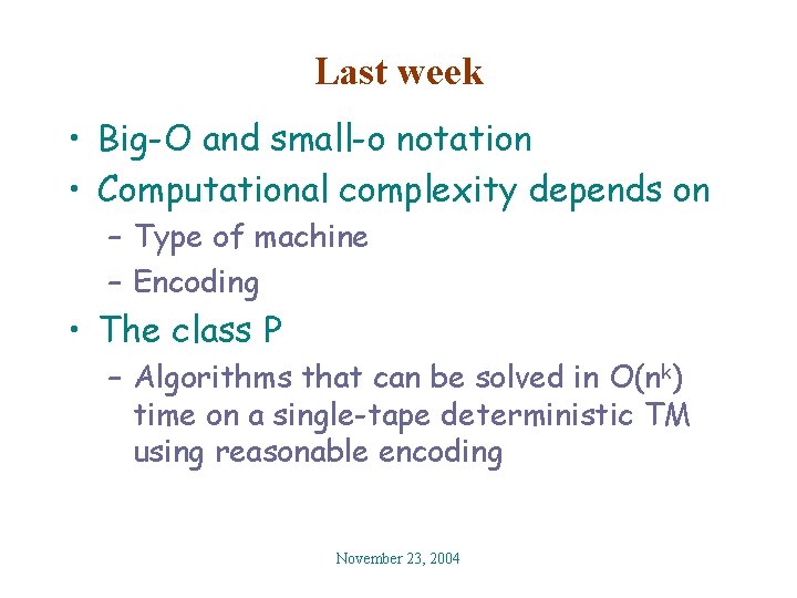 CSCI 2670 Introduction to Theory of Computing November