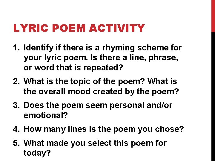 Poetry Unit Concepts to be Covered Assessed 1
