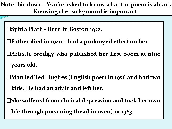 Sylvia Plath Child Date Objectives Introduce and annotate