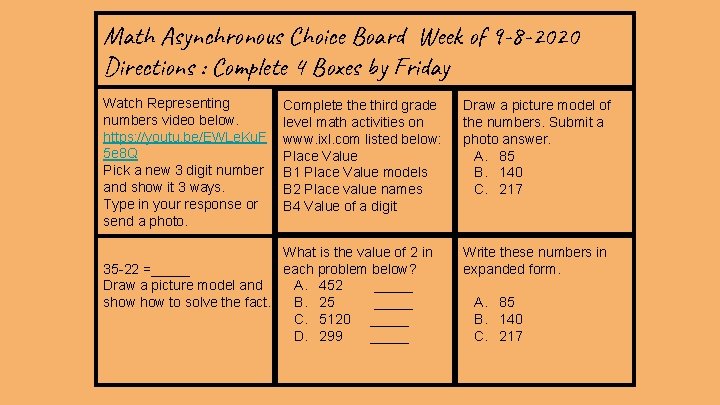 Social Studies and Science Asynchronous Choice Board Week