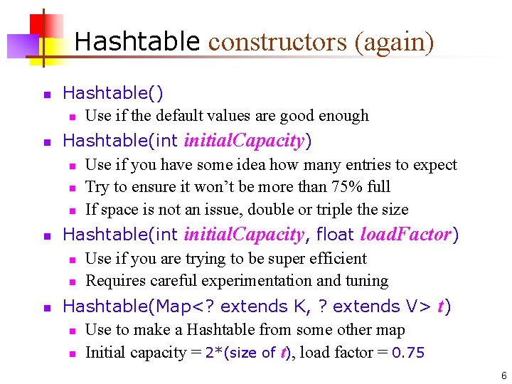 Using Maps A simple map Hashtable n To