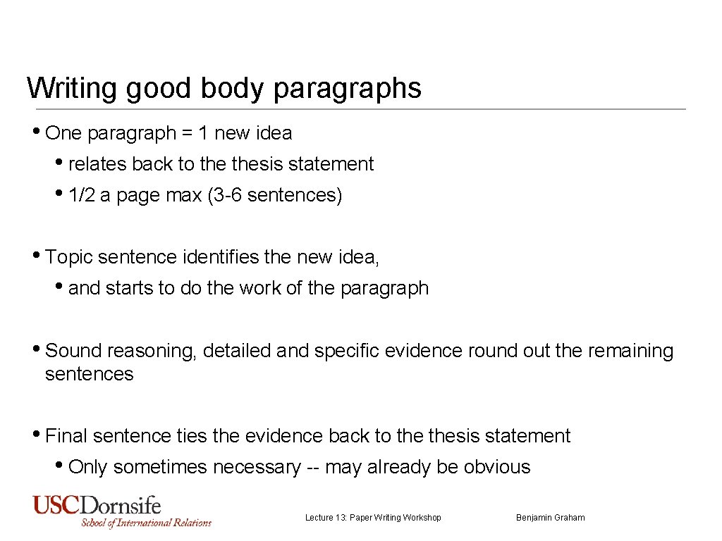 Writing Workshop Benjamin Graham Lecture 13 Paper Writing