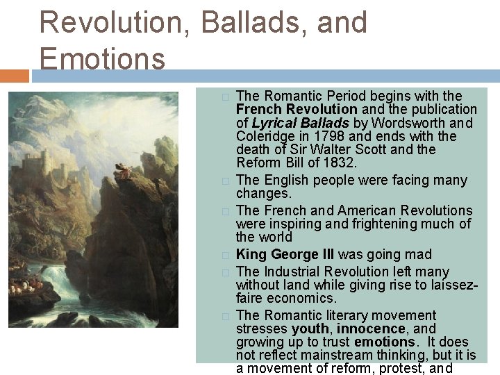 The THS English Department presents BRITISH ROMANTIC PERIOD