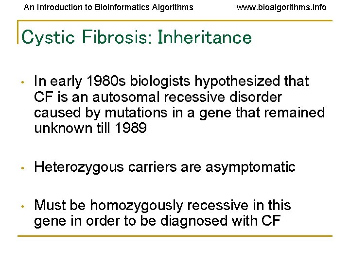 An Introduction to Bioinformatics Algorithms www bioalgorithms info