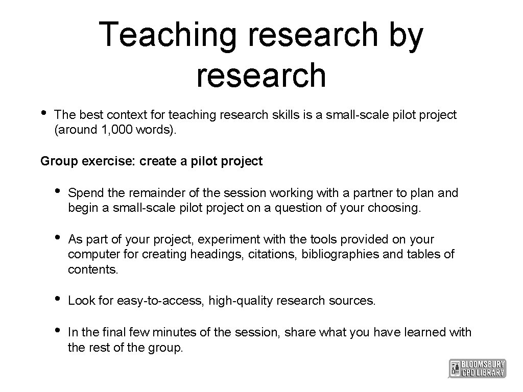 Teaching research skills Aims and objectives Getting started