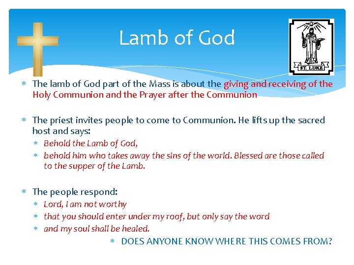 Lesson 6 I understand what Lamb of God