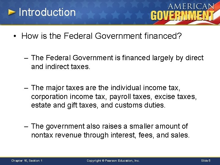 Chapter 16 Financing Government Section 1 Objectives 1