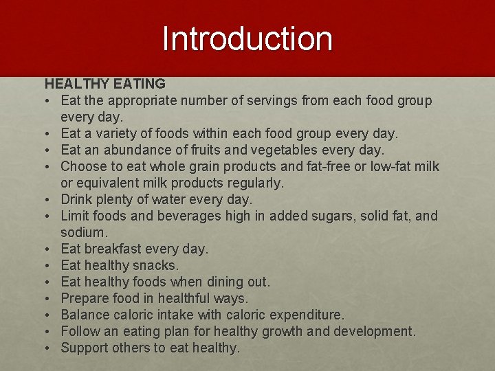 Healthy Eating and Physical Activity Improving Eating Habits