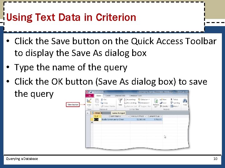 Microsoft Access 2010 Chapter 2 Querying a Database
