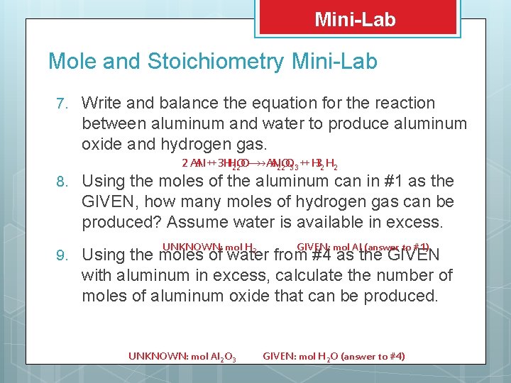MiniLab Mole and Stoichiometry MiniLab Procedures 1 Record
