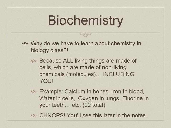 Photosynthesis Respiration Introduction to Energy Biochemistry Why do