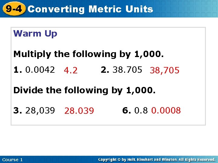 9 4 Converting Metric Units Warm Up Problem