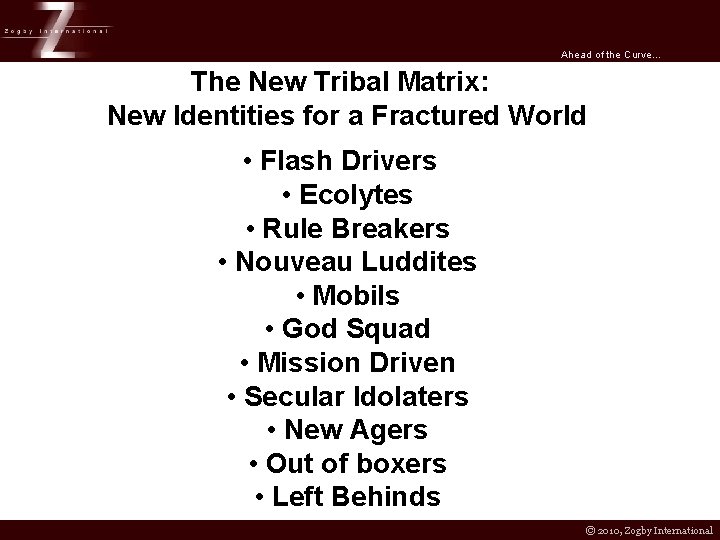 Ahead of the Curve The Tribal Matrix Disintegration