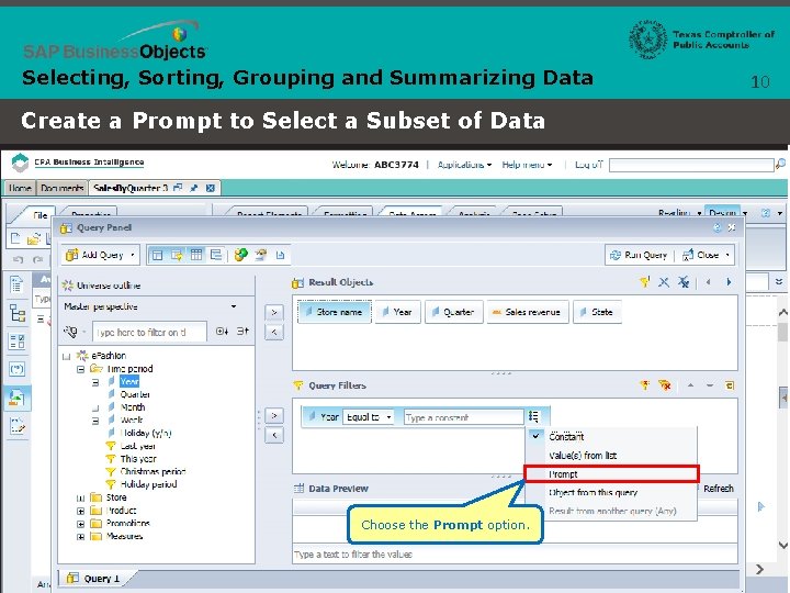 Selecting Sorting Grouping and Summarizing Data Web Intelligence