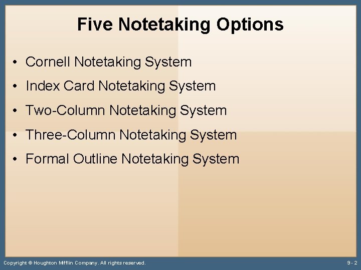 Chapter 9 Taking Textbook Notes Five Notetaking Options