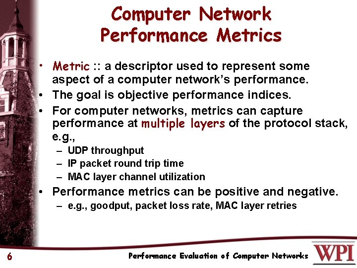 Performance Evaluation of Computer Networks Professor Bob Kinicki