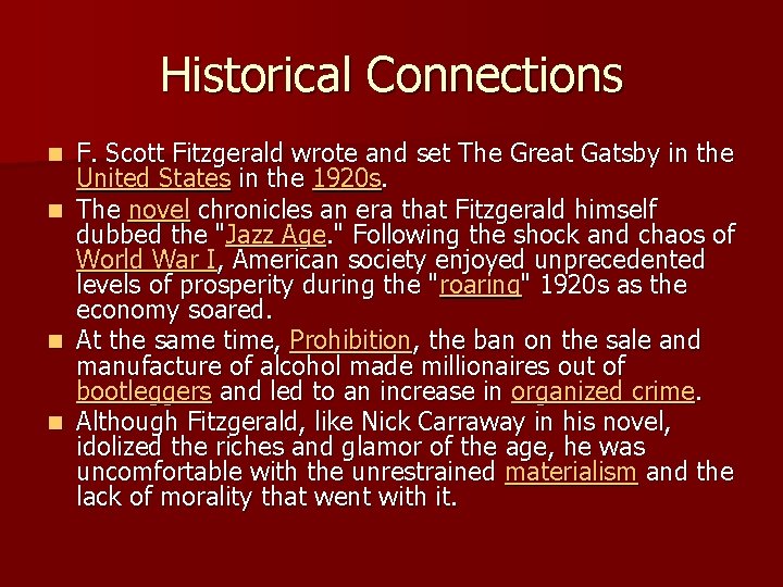 Background to The Great Gatsby World War I