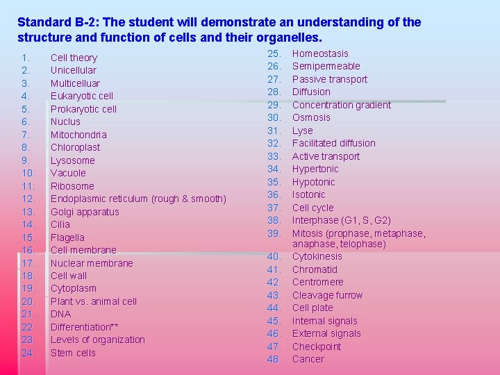 Standard B1 The student will demonstrate an understanding